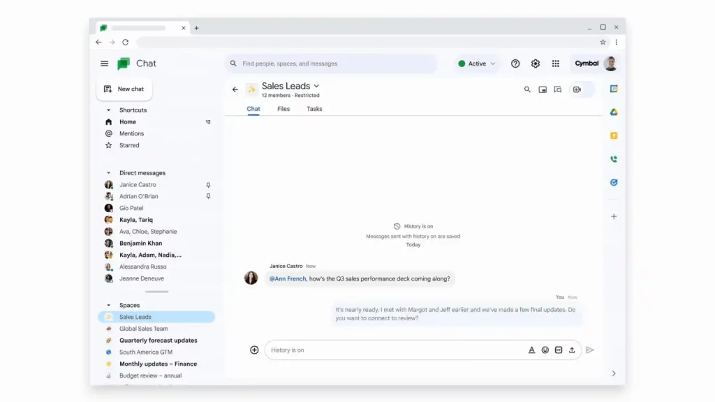 Google Chat ganha novo design, conversas de áudio e Duet AI