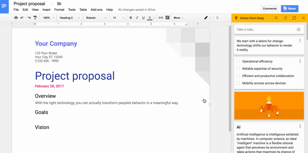 Google Keep agora integrado no Google Docs